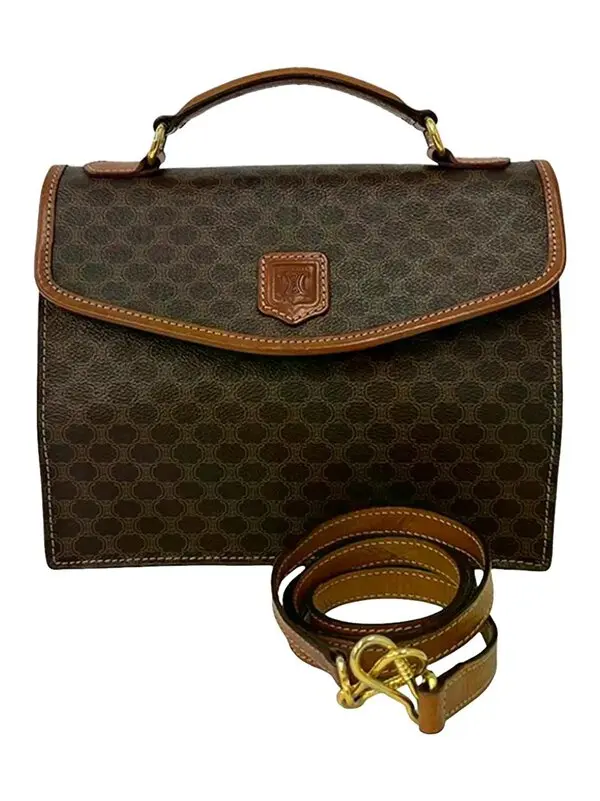Celine Macadam Coated Canvas Satchel - Brown