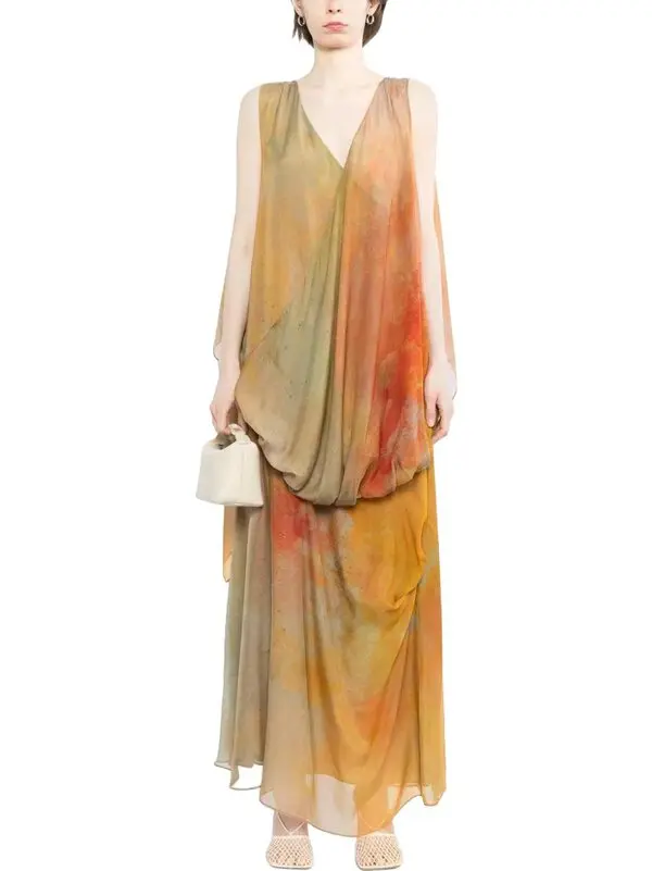 YANGKEHAN Floral Print Draped Dress - Orange