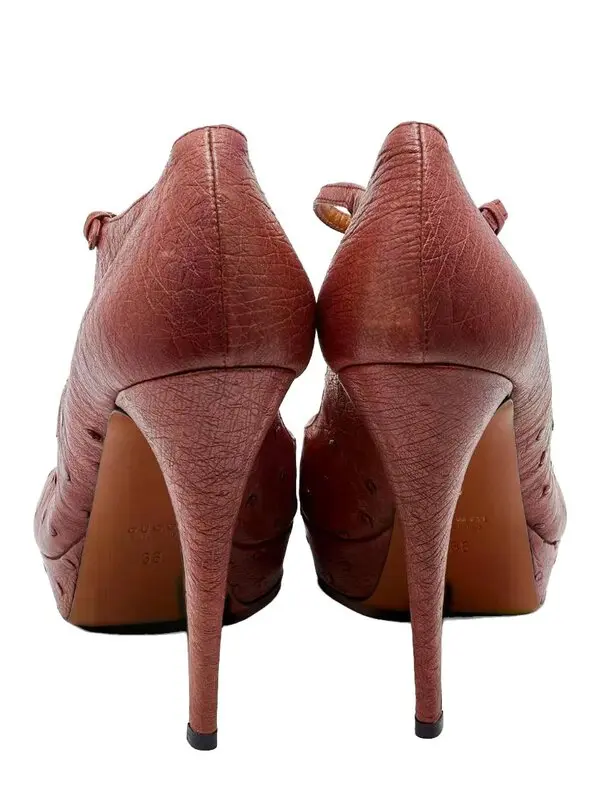 Gucci Betty Ostrich Leather Stiletto Sandals - Red