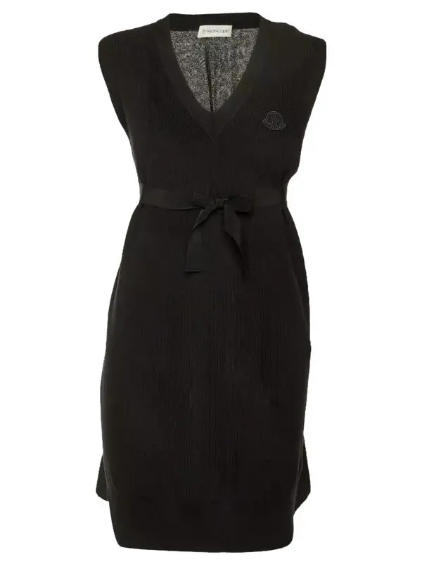 Moncler Logo-appliqué V-neck Mini Dress - Black
