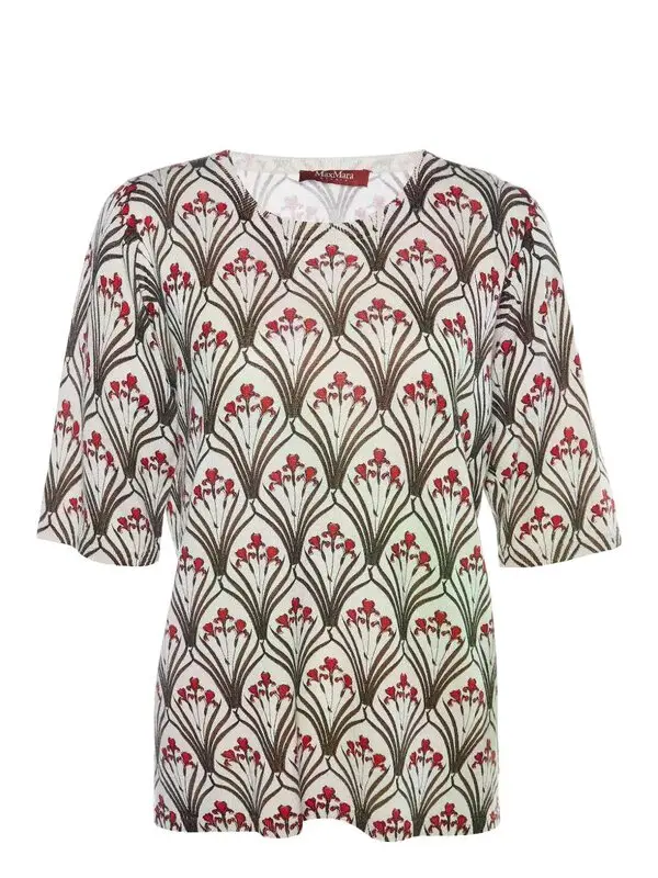 Max Mara Beige Floral-print Knitted Top - Neutrals