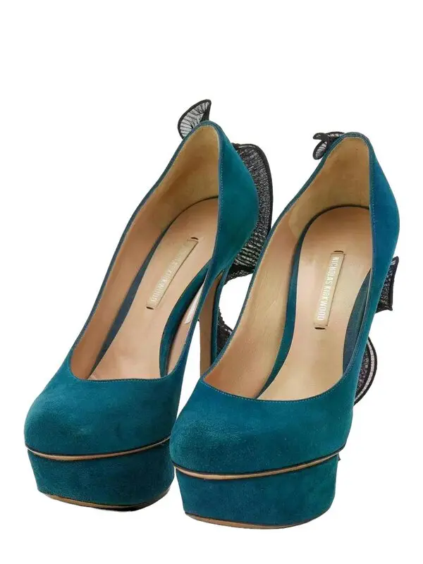 NICHOLAS KIRKWOOD Ruffle-trim Platform Suede Heeled Pumps - Blue