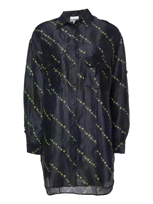 GANNI Floral-print Sheer Shirt - Black