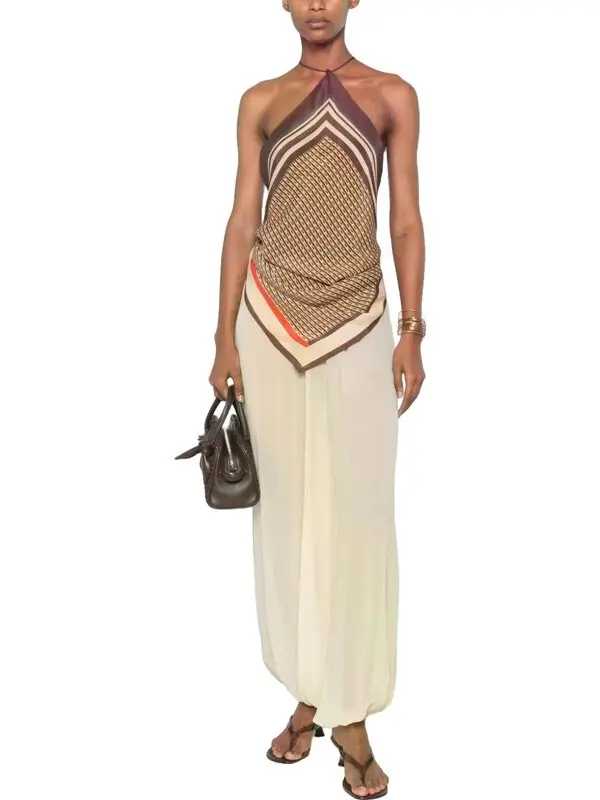SIR. Geometric Print Halterneck Top - Brown