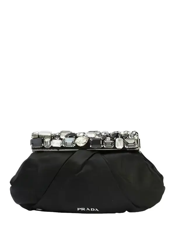 Prada Crystal-embellished Logo Clutch Bag - Black