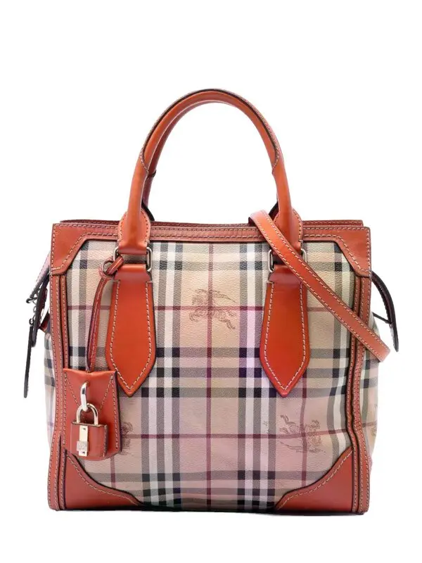 Burberry Haymarket Check Coated Canvas Tote Satchel - Neutrals