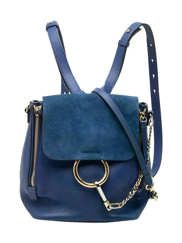 Chloé Faye Backpack In Calfskin And Suede - Blue