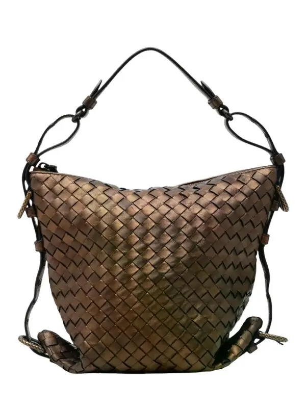 Bottega Veneta Metallic Nappa Intrecciato Belted Loop Handbag - Brown