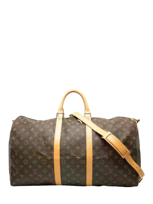 LOUIS VUITTON Monogram Keepall Bandoulière 55 Travel Bag - Brown