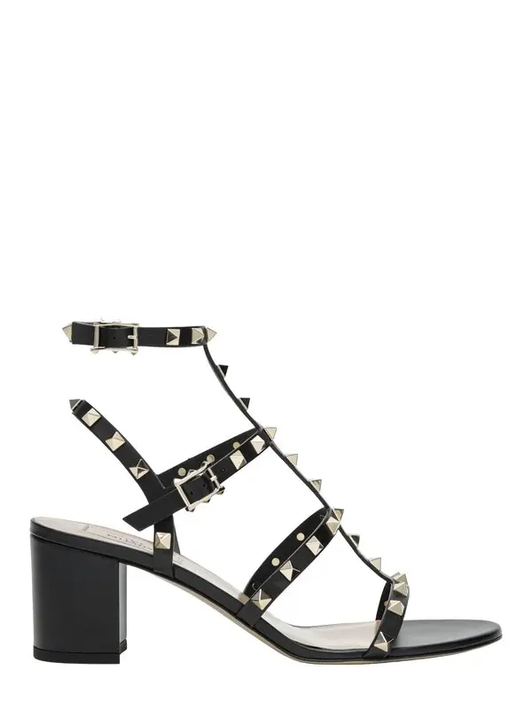 Valentino Garavani Rockstud Calfskin Leather Sandals - Black