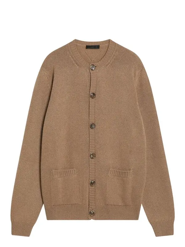 Prada Cashmere Crew Neck Cardigan With Front Pockets - Brown