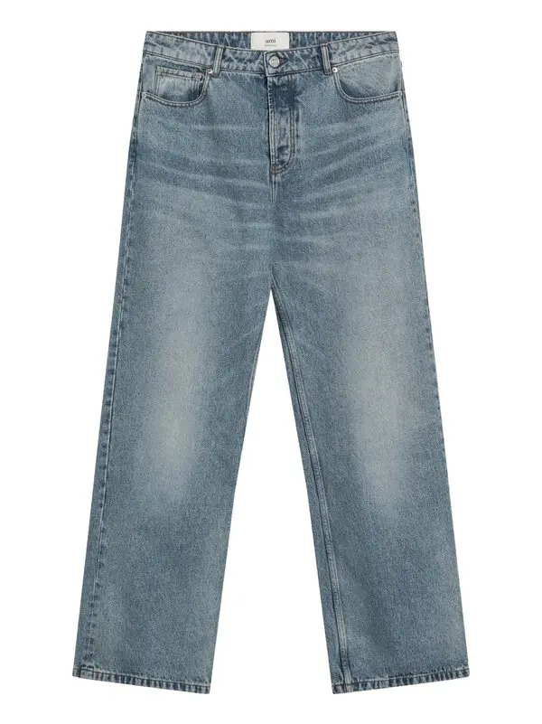 AMI Paris Wide Leg Washed Effect Jeans - Blue