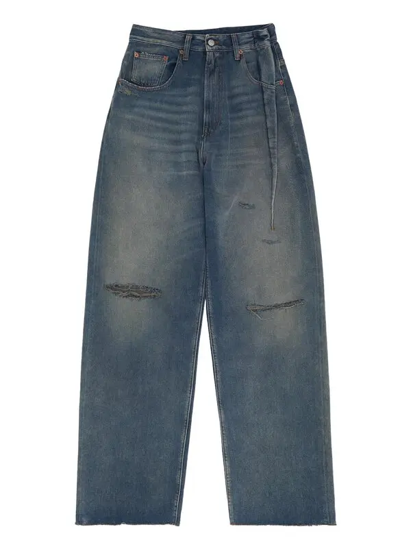 MAISON MARGIELA Wide Leg Jeans With Contrast Stitching - Gray Blue