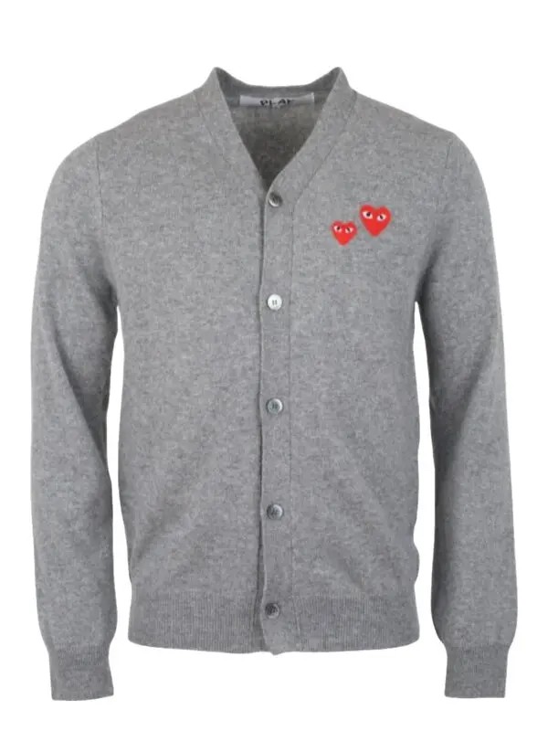 Play Comme Des Garcon Button Wool Cardigan With Logo Detail - Gray