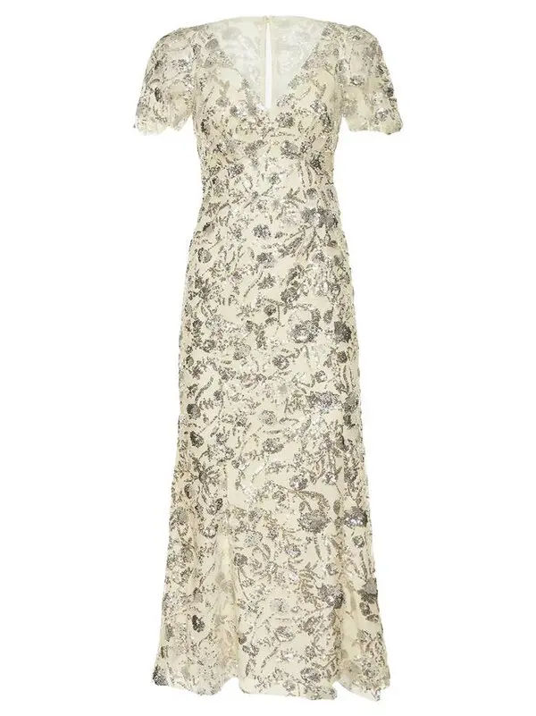 SELF-PORTRAIT Sequin-embellished Midi Dress - Beige