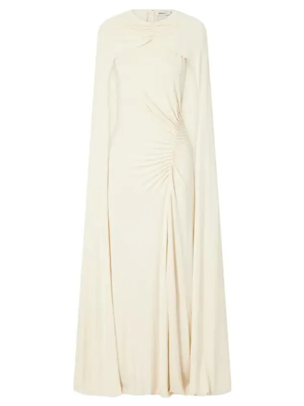 Simkhai Pleated Knit Maxi Dress With Cape - White