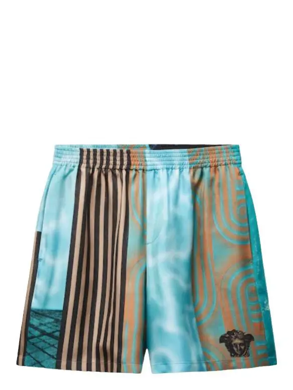 Versace Floating By" Print Silk Twill Shorts - Blue