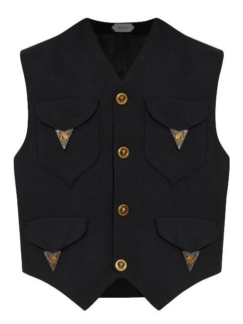 Versace Stretch Button-up Gilet - Black