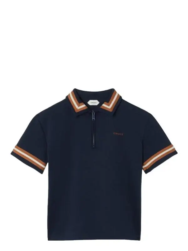 Versace Logo-embroidered Zip-up Polo Shirt - Black