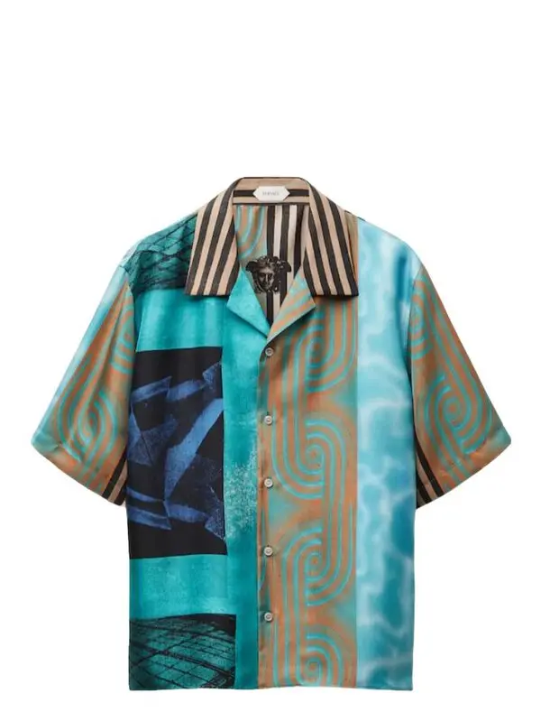 Versace Pattern-printed Short Sleeved Shirt - Blue