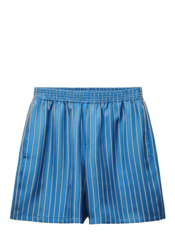 Versace Twill Shorts With Meandros Print - Blue