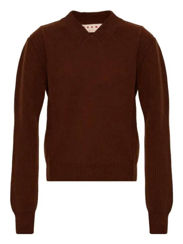 Marni Ribbed V-neck Jumper - Brown