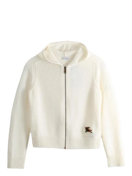 Burberry Zip-up Hooded Cardigan - Ecru
