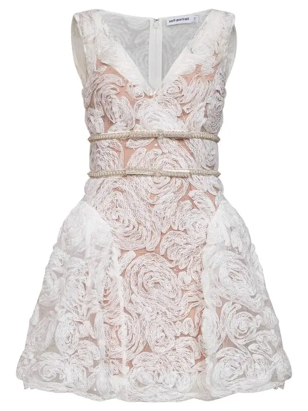 SELF-PORTRAIT Tulle Lace Mini Dress - White