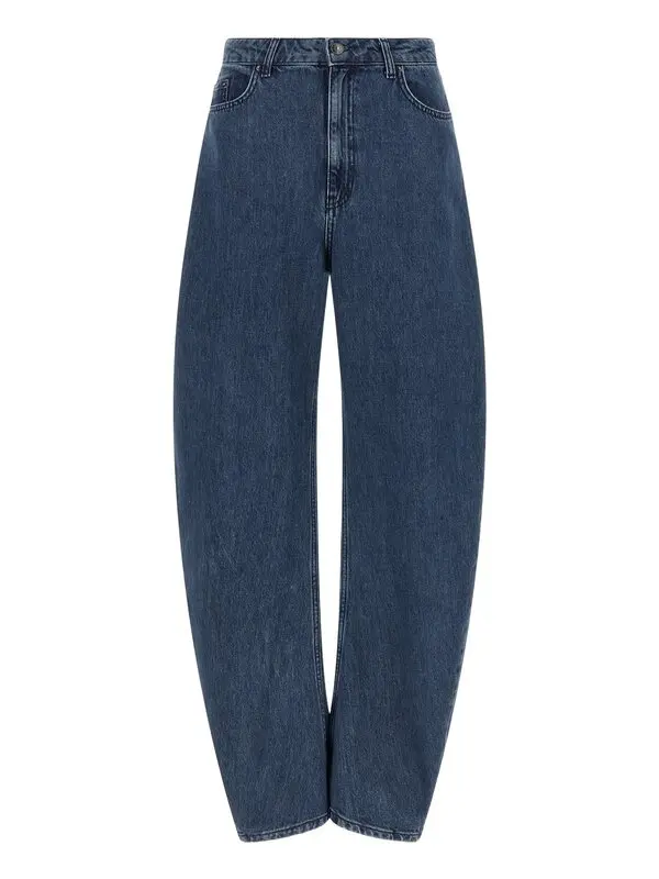 ROTATE BY BIRGER CHRISTENSEN Draped Barrel-leg High-waist Jeans - Blue