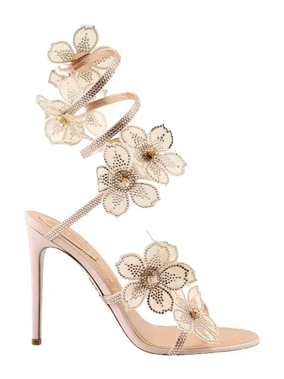 Rene Caovilla Embellished Floral High-heeled Sandals - Nude