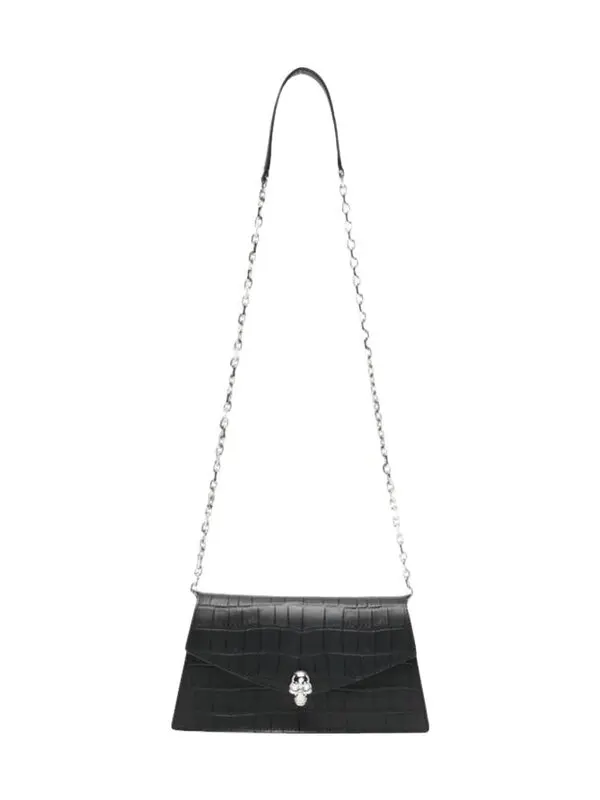 Alexander McQueen Skull Embossed Chain-linked Shoulder Bag - Black