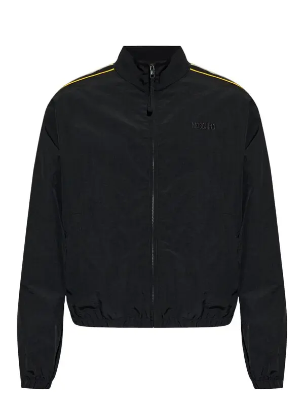 Moschino Stand-up Collar Zip-up Jacket With Striped Trim - Black