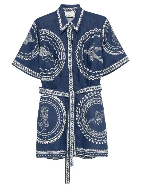 ALEMAIS Oceane Graphic Print Mini Shirt Dress - Navy