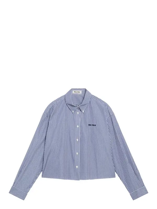 Miu Miu Cobalt Striped Cropped Shirt With Logo Embroidery - White