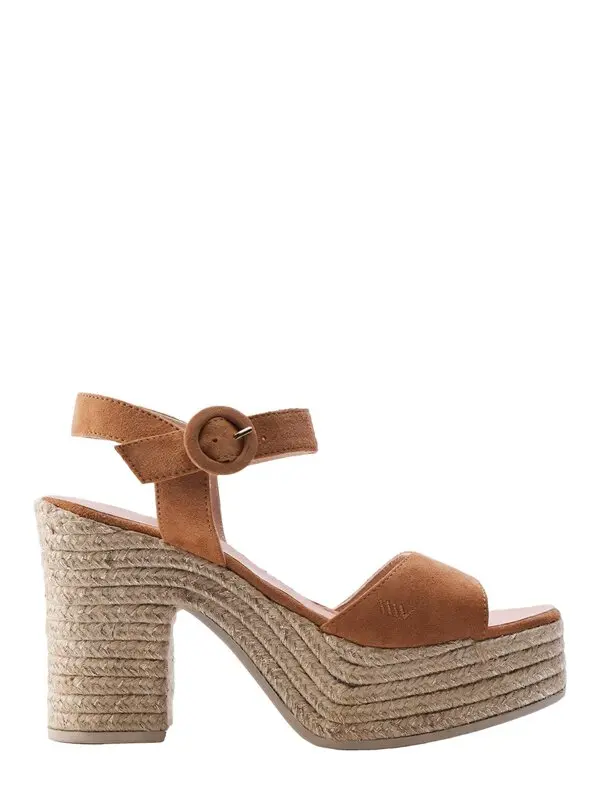 VISCATA Jana Suede Espadrille Platform Sandals With Buckled Ankle Strap - Camel