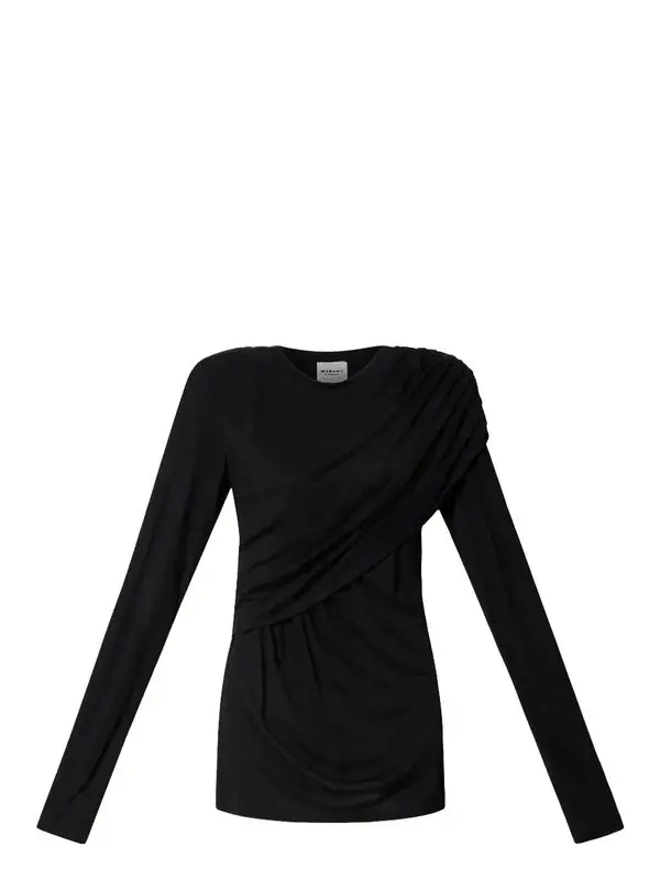 MARANT ETOILE Asymmetrical Draped Jersey Top - Black