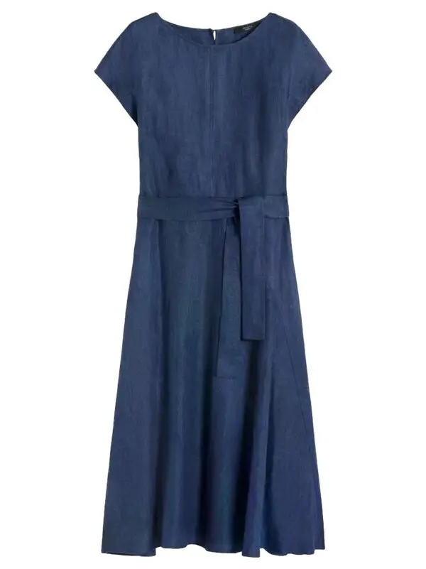 Max Mara Belted Cap-sleeve Midi Dress - Blue