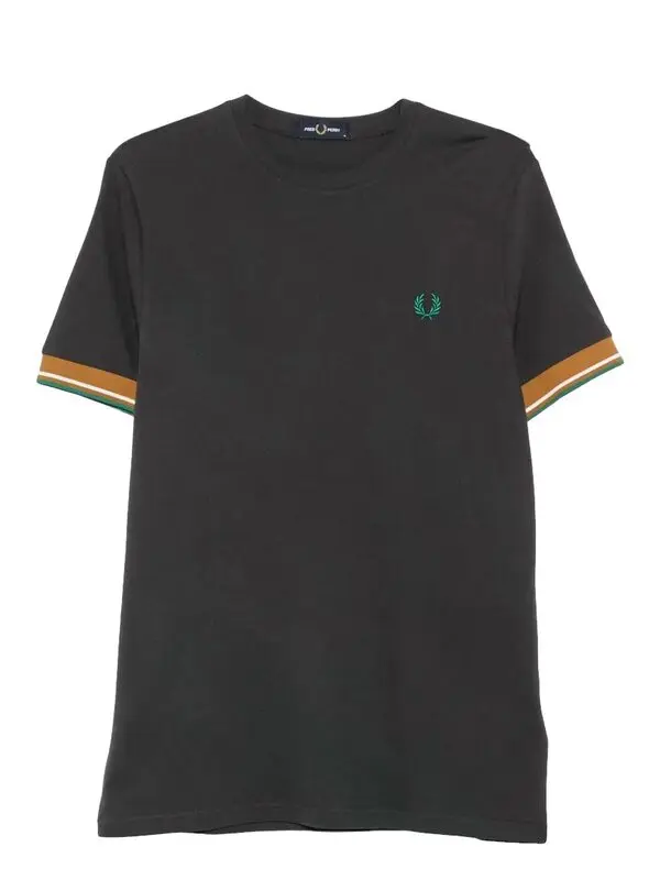 Fred Perry Embroidered-logo Tipped-cuff T-shirt - Grey