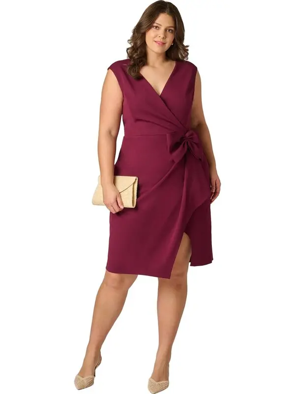 Adrianna Papell Sleeveless Stretch Crepe Bow Accent Wrap Dress - Cabernet