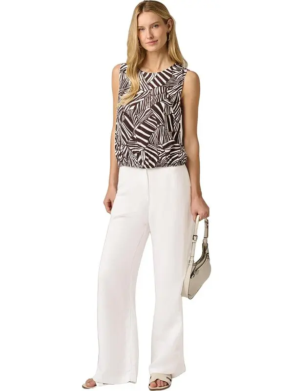 Adrianna Papell Sleeveless Bubble Hem Tank Top - Chocolate Patchwork Stripe