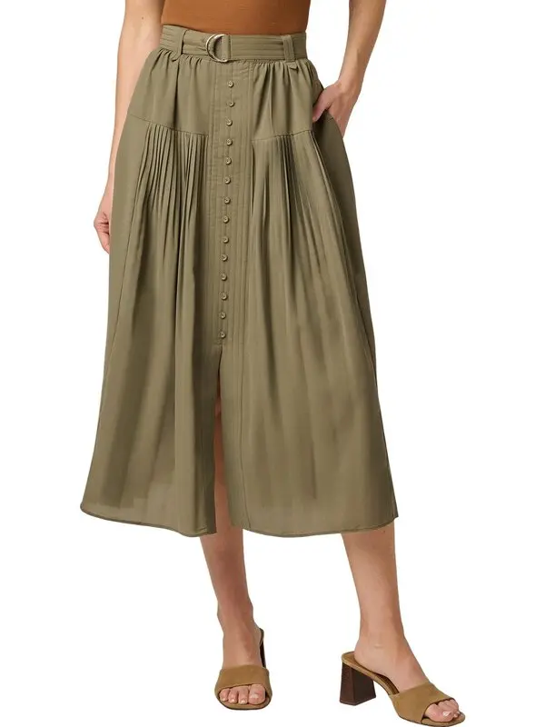 Adrianna Papell Belted A-line Pleated Midi Skirt - Olive Tree