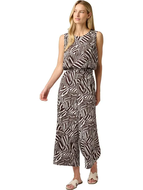Adrianna Papell Cropped Wide Leg Pull-on Pants - Chocolate Patchwork Stripe