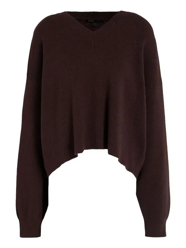 Maje Knitted V-neck Sweater With Asymmetric Hem - Chocolate