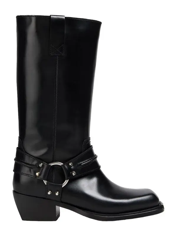Sandro Studded Leather Square Toe Boots - Black