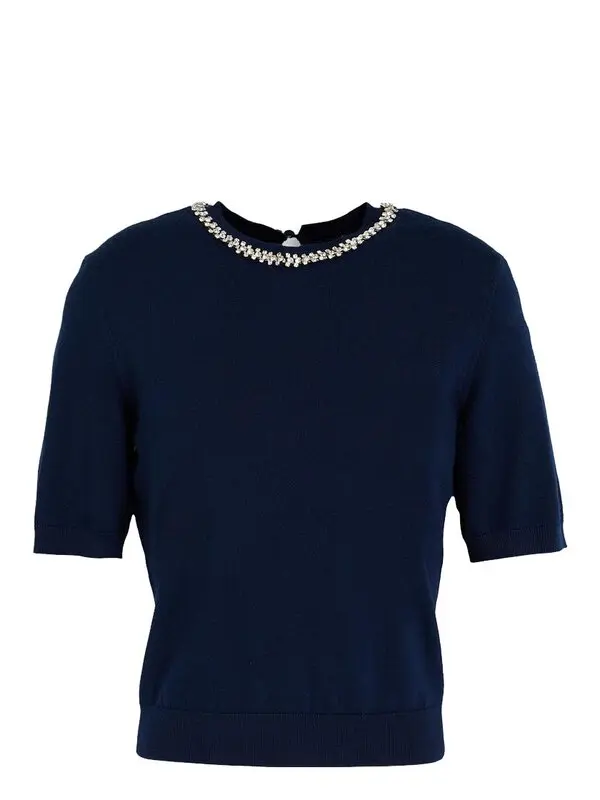 Maje Crystal-embellished Wool-blend Sweater - Navy