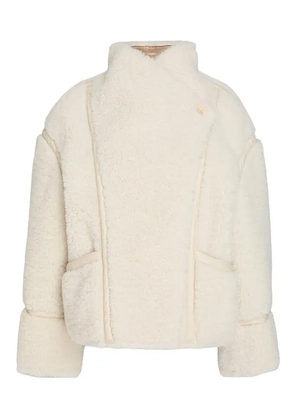 Maje Teddy Fleece Jacket With Synthetic Trims - Ivory