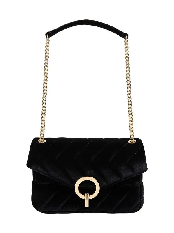 Sandro Quilted Velvet Shoulder Bag With Gold Hardware - Black