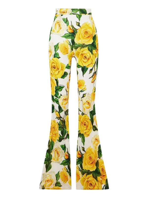 Dolce & Gabbana Floral Print Jersey Flared Pants - Yellow