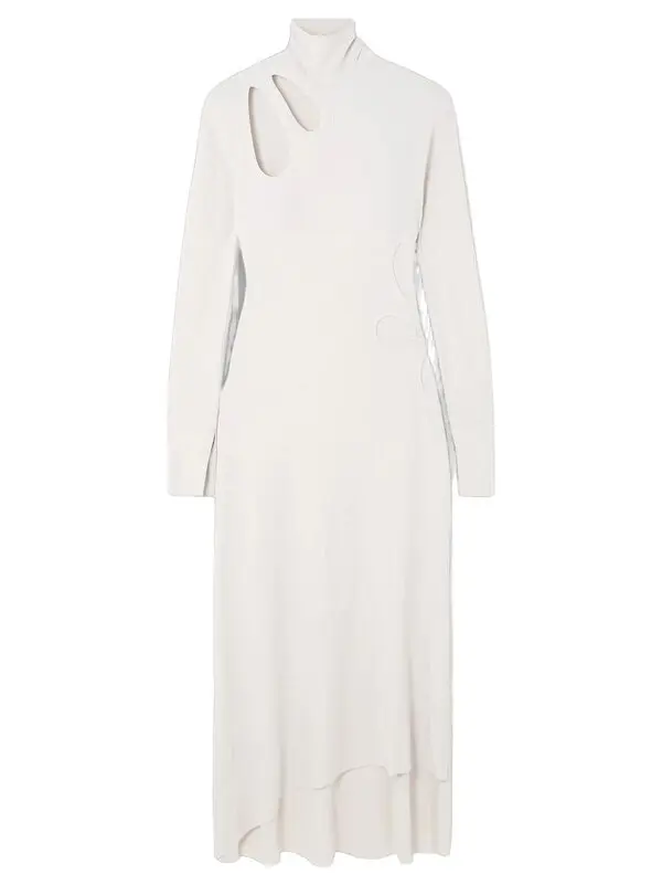Victoria Beckham Cutout Asymmetric Stretch-jersey Turtleneck Midi Dress - Ecru