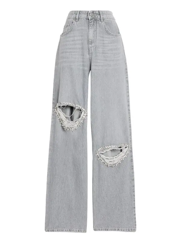 AREA Crystal-embellished High-rise Wide-leg Jeans - Gray